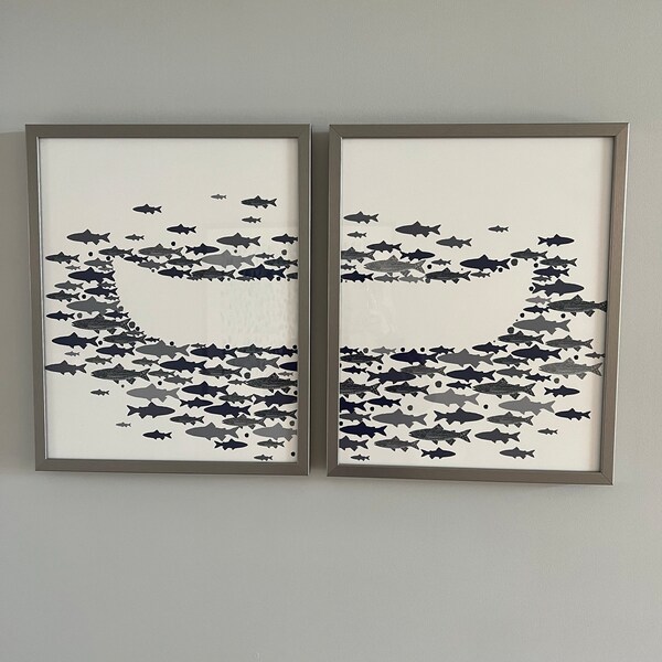 Tuna Fish Print Set of 2 Simple Line Art Tuna Fish Wall Art Printable ...