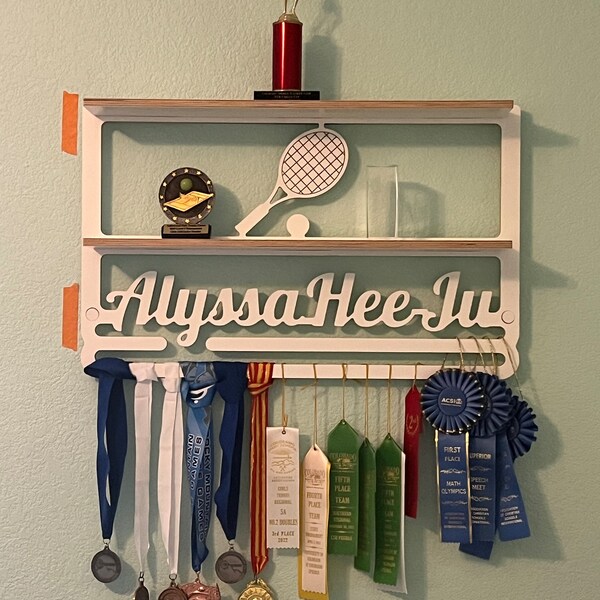 Double Shelf Medal Display Hanger With Custom Name and Sports Figure ...