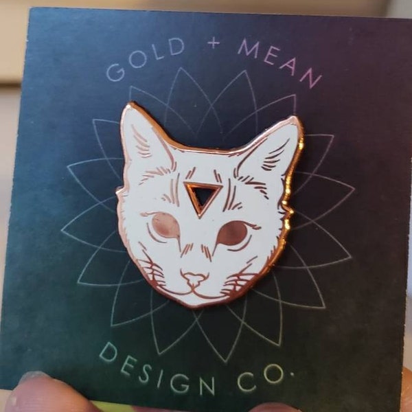 SECONDS SALE! Arcane Cat Enamel Lapel Pin in White and Rose Gold . White Cat Enamel Pin - Etsy
