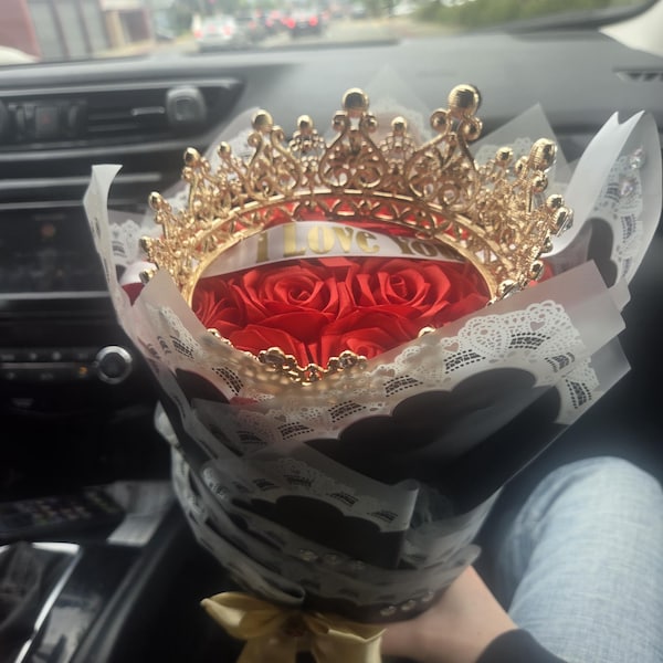 Graduation Ramo Buchon With Teddy Bear, Eternal Rose Bouquet, Handmade ...