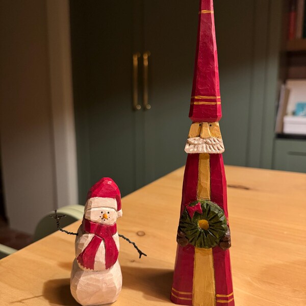 Hand Carved Wooden Folk Art Triangle Santa Claus Figure - Etsy