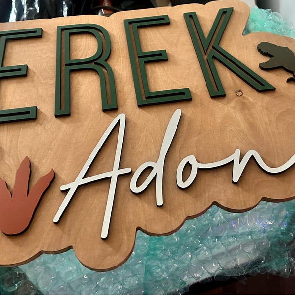 Dinosaur Name Sign, Large Wood Name Sign, Nursery Name Sign, Dinosaur ...