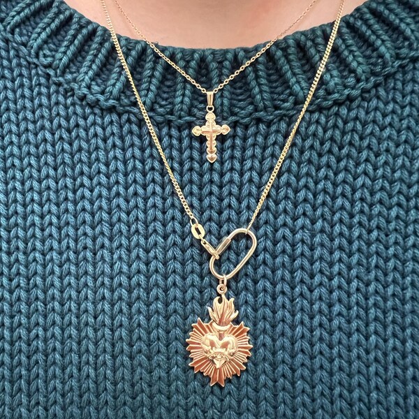 Gold Sacred Flaming Heart With Thorns Charm Necklace 14k Gold Filled ...