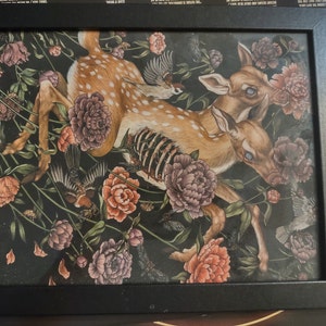Fawn Deer With Birds and Flowers Gothic Botatnical Art Giclee Print ...