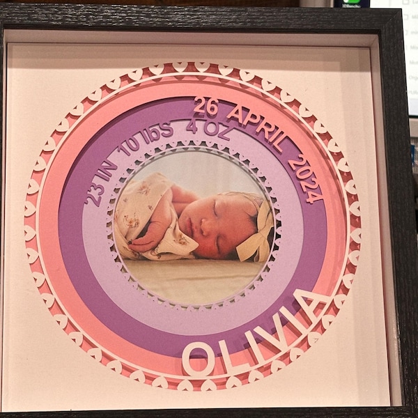 3D Personalized Baby Stats Shadow Box Svg, Baby Photo Frame, Baby ...