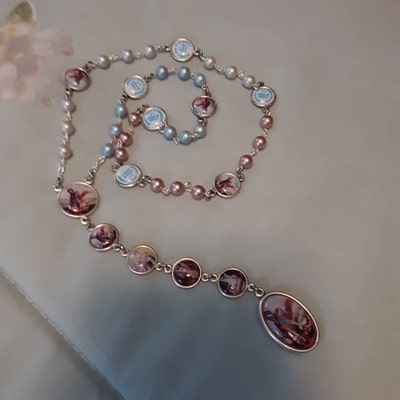 Scapular Chain Necklace With Sterling Silver Miraculous Medal Crucifix ...