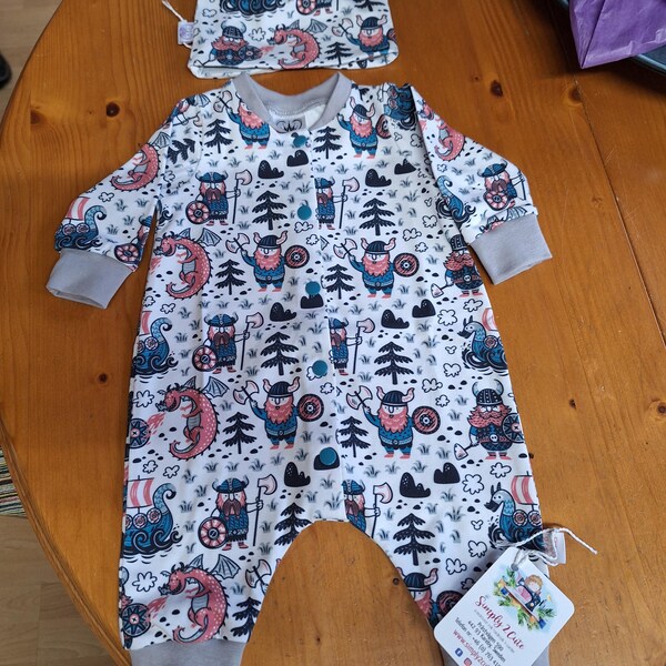 Viking Baby Romper, Nordic Valkyrie Organic Cotton Sleepsuit, Handmade ...