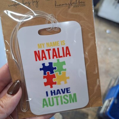 Autism Bag Tag, Autism Alert Tag, Personalized Bag Tag, Autism Hang Tag ...