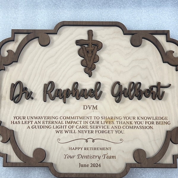 Personalized Medical Retirement Plaque: Walnut & Acrylic Caduceus Gift ...
