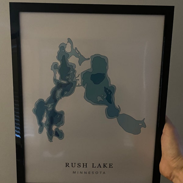 Rush Lake, Minnesota PHOTO PRINT or CANVAS Modern Minimalist Depth Map ...