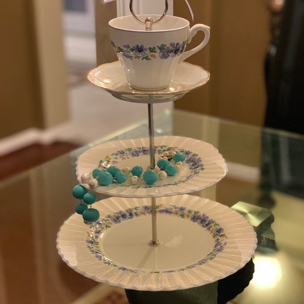 604, Three Tier Vintage Plate Stand, Royal Doulton, Chelsea Rose ...