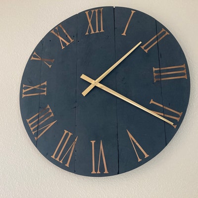 Large Wall Clock Navy & Gold Mid Century Modern Modern Home Decor ...