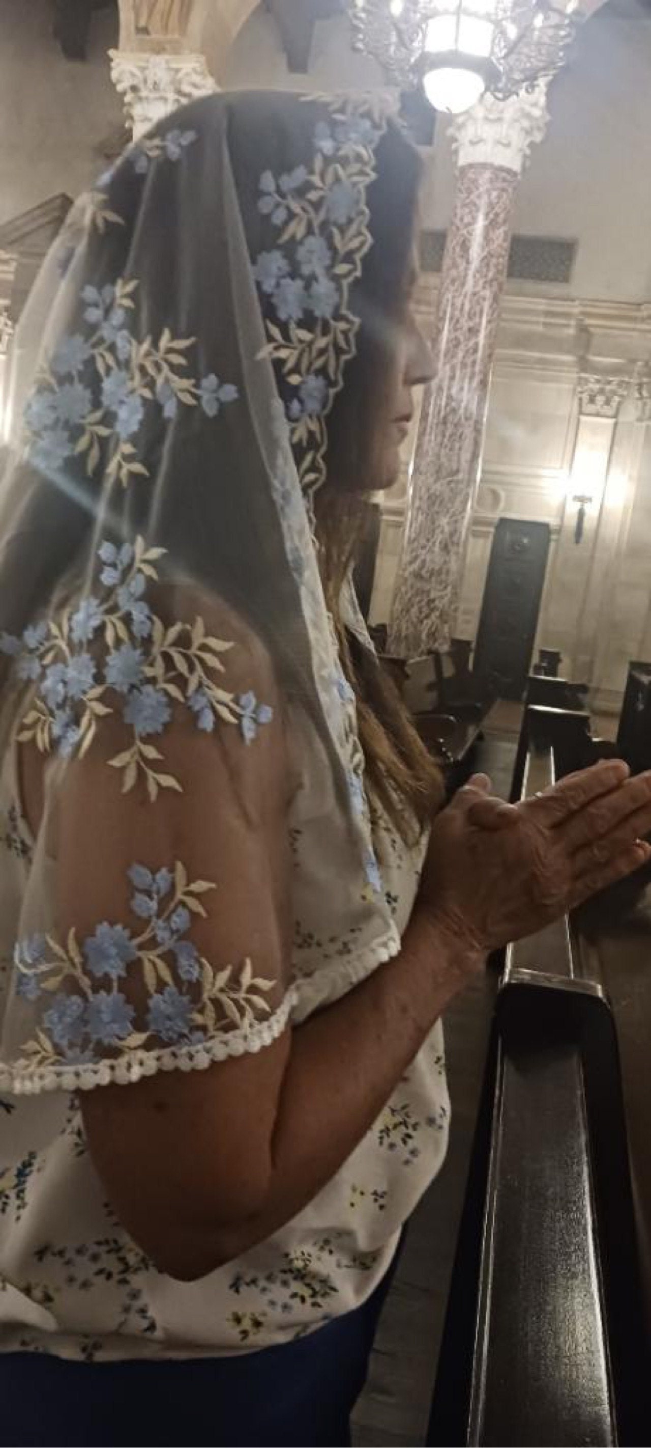 Evintage Veils~ Our Lady of the Rosary Joyful Mysteries Marian Blue and ...