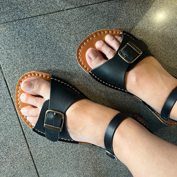 Wide Toe Box Sandals, Barefoot Sandals Women Leather, Sustainable ...