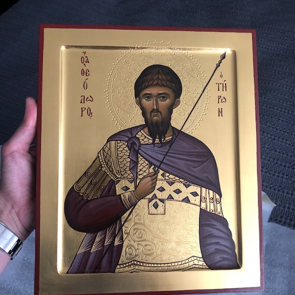 St. Theodore Tyron Byzantine Icon Orthodox Icon, Egg Tempera, Embossing ...