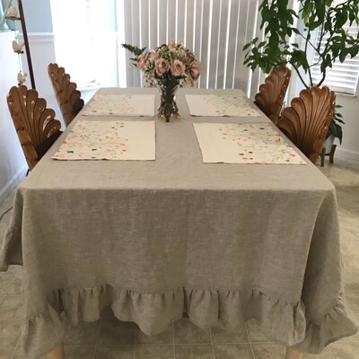 Linen Ruffle Tablecloth. Washed Soft Linen Table Cloth. Natural ...