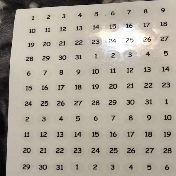 124 Pcs Round Number Sticker. Month Sticker, Number Label, Round Number ...