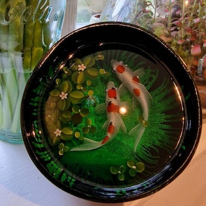 5'' Manual Drawing Koi Aquarium, Epoxy Resin Mini Aquarium Landscape ...