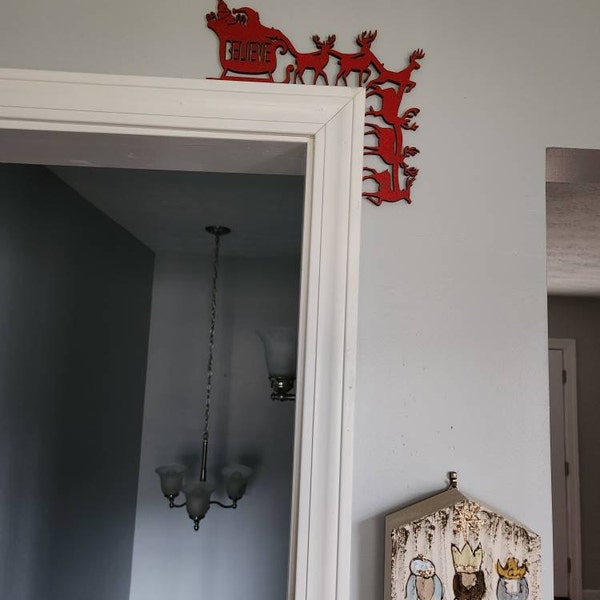 Christmas Santa Door Corner Sign, Santa's Sleigh and Reindeer Christmas ...
