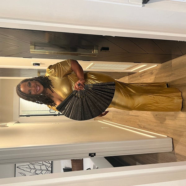 Butterfly Large Rave Festivals Loud Clack Satin Hand Held Folding Fan ...