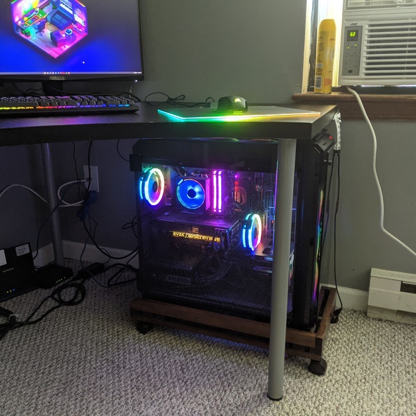 Dark Walnut Gaming PC Case Stand for Desktop Computer Tower, Geek Gifts ...