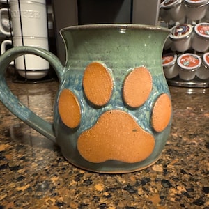 Paw Print Mug, Blue Drippy Paw Mug, Handmade Pottery Gift for Dog ...