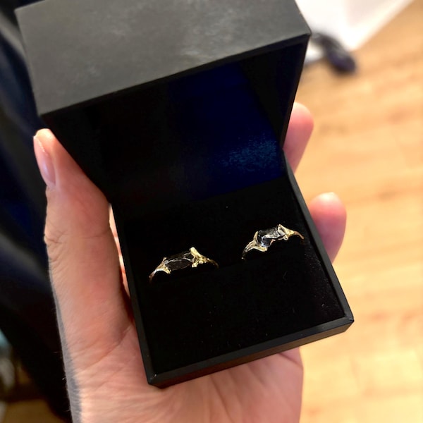 Couples Solid Gold Fingerprint Rings With Raw Texture. Wedding Ring Set His and Her - Etsy