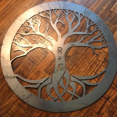 Rustic Monogram Custom Tree Recycled Metal Art 18 Inch ADD Your ...