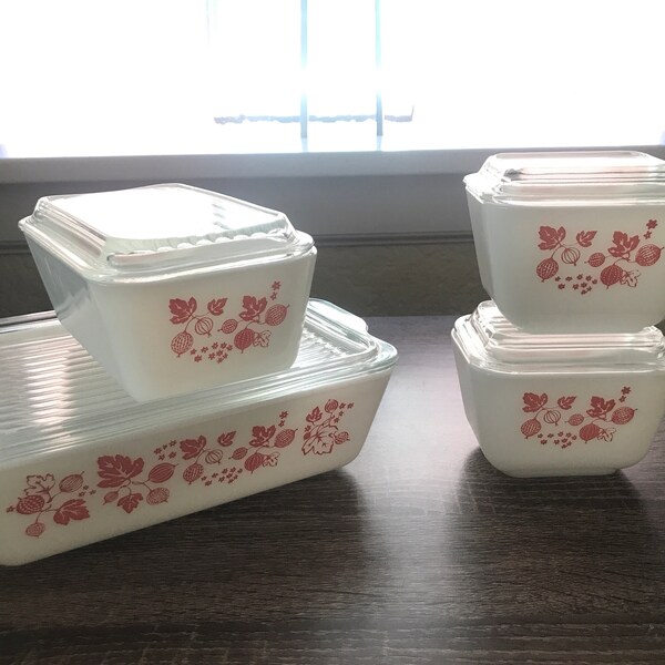 Pyrex Corning Clear Glass Bowls With Blue Ribbons and Flowers Pattern ...