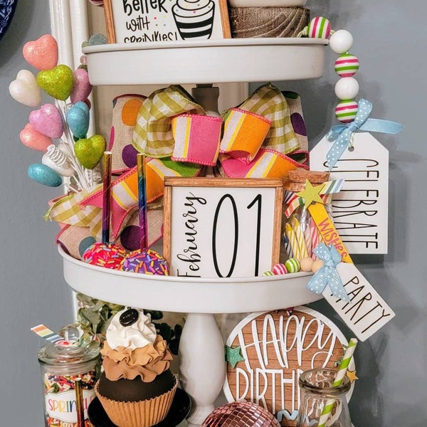 Birthday Party Decor Birthday Tiered Tray Table Decor Centerpiece Signs ...