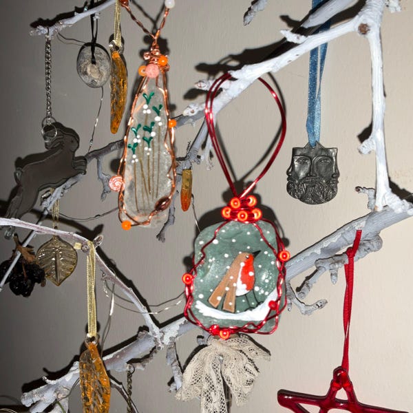 Sea Glass Hand Painted Art Christmas Tree Decorations - Wire Wrapped ...