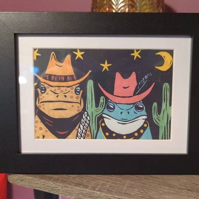 Framed Cowboy Frog Print Ready to Hang 4x6 Wall Print Whimsical Funny ...