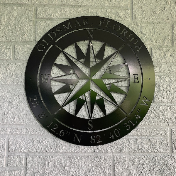 Custom Metal Compass Coordinates Sign - Any Location! - Etsy