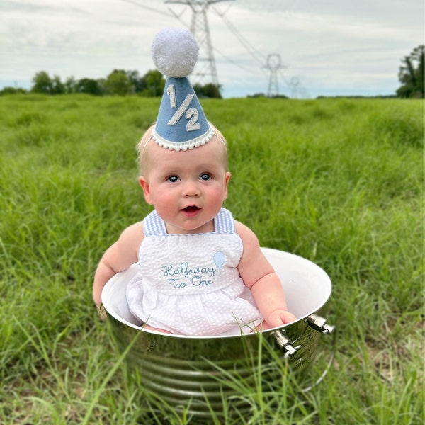 Embroidered Halfway to One Sunsuit,birthday Bubble,baby Boy 6th Month ...