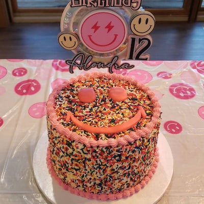 Smiley Cake Topper, Preppy Cake Topper, Smile Cake Topper, Groovy Cake ...