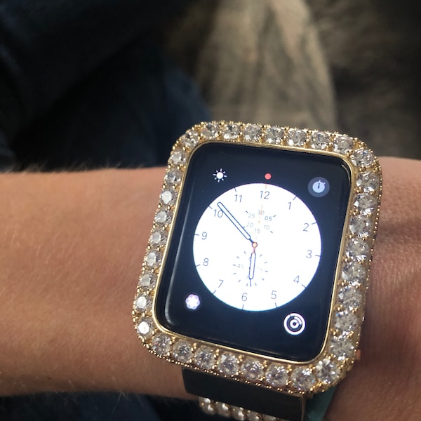 Yellow Gold Apple Watch Case Lab Diamond Bezel 3.5mm Apple Watch Cover ...