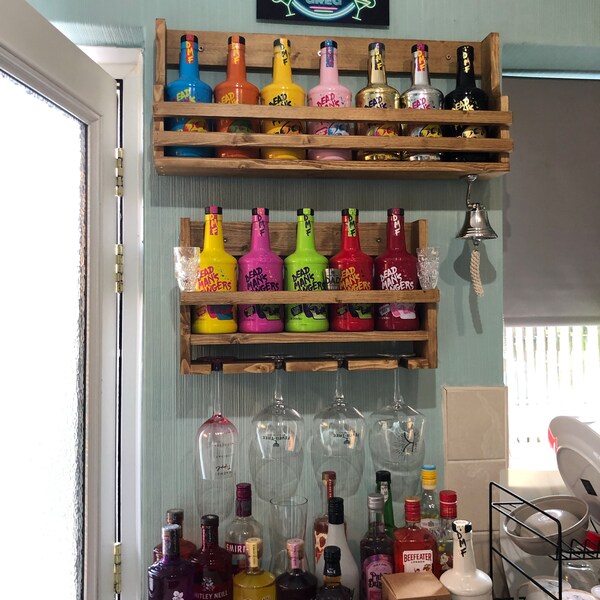 Rustic Shabby Chic Pallet Wood Wall Mounted Wine Gin Rack With Glass ...