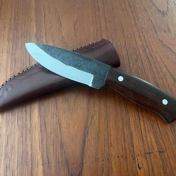 Hand Forge Bushcraft Knife With Sheath | Rosewood Fixed Blade Custom Knife | Hunting Knife ...