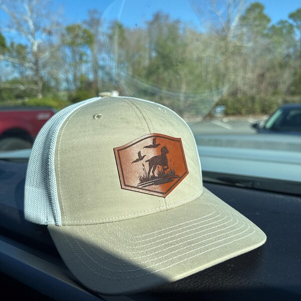 Pheasant/brittany Spaniel Leather Patch Hat, Laser Engraved, Richardson 112 Snapback Osfm ...