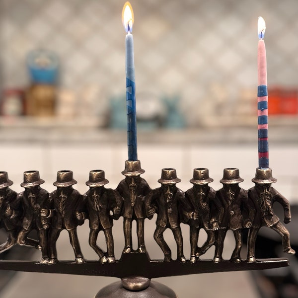 Dancing Rabbi Menorah Item #823, 9 Candle, in Solid Bronze - Etsy