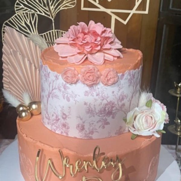 Climbing Rose Cake Wrap French Toile Pink Floral Edible Image Dusty ...
