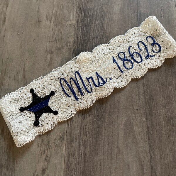 Police Garter, Police Wife, Blue Garter, Bling Garter, Personalized ...