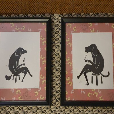 Linolschnitt dog & bean Linoldruck - Etsy.de