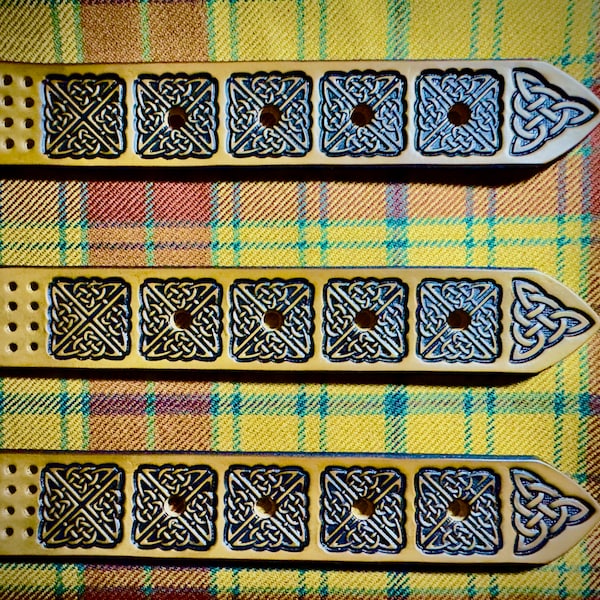 Leather Kilt Straps - Set of 3 - Hand Tooled - Black or Brown - 1 Inch ...