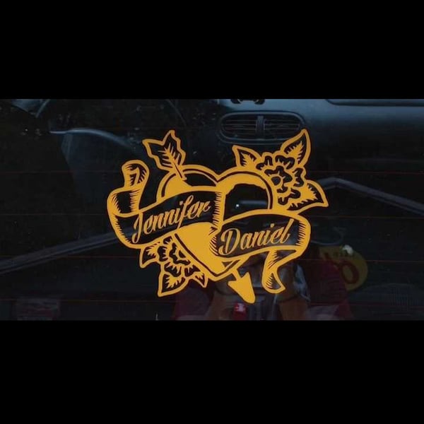 Custom Personalized Tattoo Heart Vinyl Decal With Names Couples ...