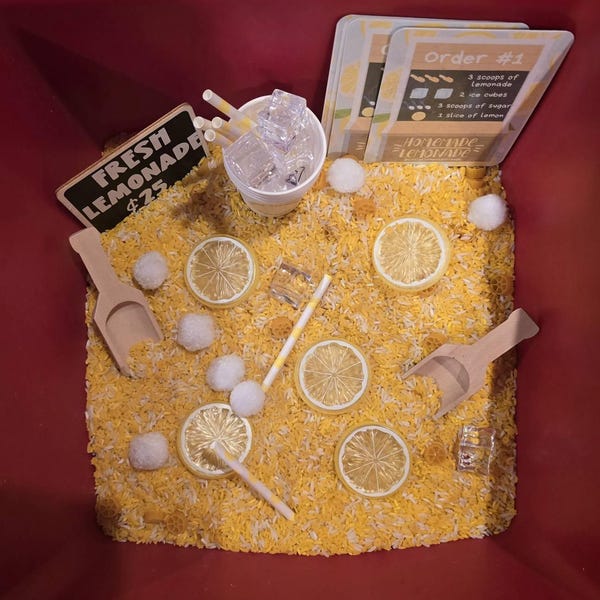 Lemonade Stand Sensory Rice, Lemonade Rice Filler, Spring Sensory Bin ...