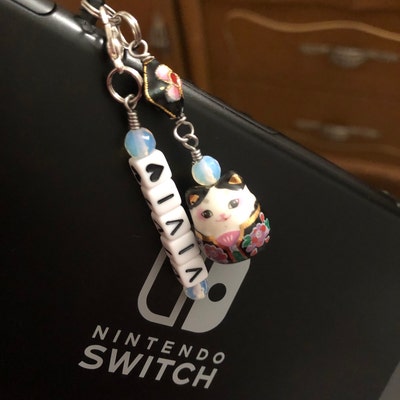 Custom Name Charm Kawaii Cat Phone Charm Black Maneki Neko Phone Charm ...