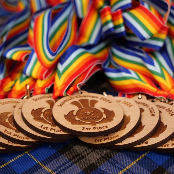 Personalised Wooden Running Medal Award With Rainbow Ribbon Male Runner ...