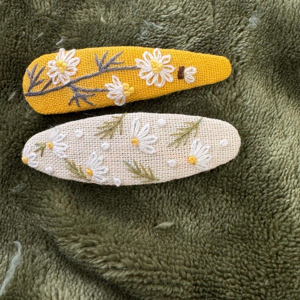Flower Linen Hair Clips, Handmade Floral Embroidered Hair Clips, Cute ...