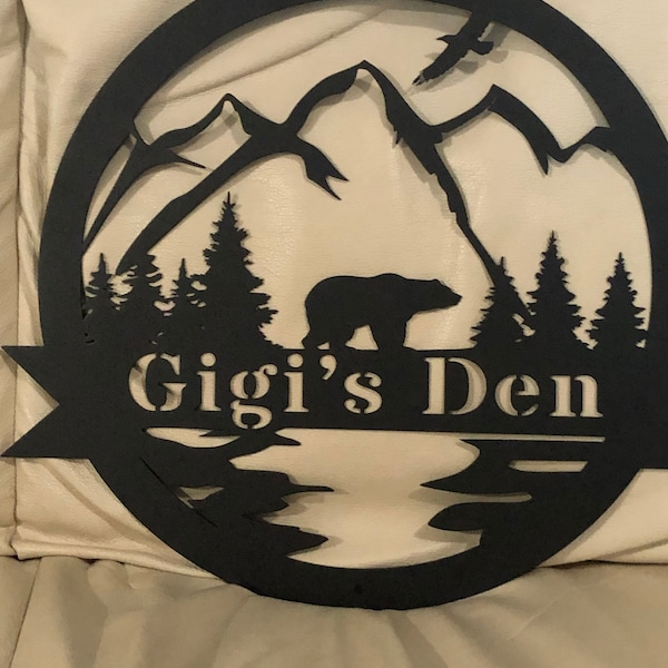 Bear Personalized Metal Sign, Bear in Woods Cabin Sign, Family Name ...